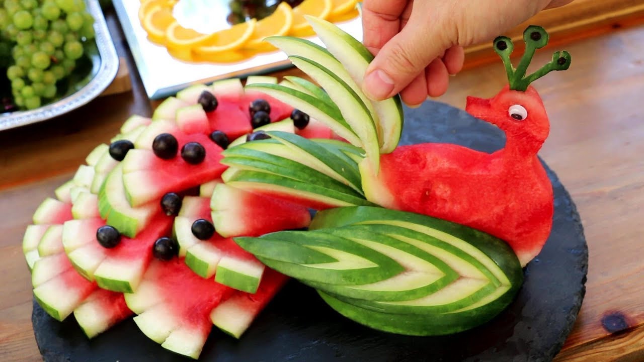 DIY Fruit Art | Watermelon Peacock | Fruit & Vegetable Carving Lessons ...