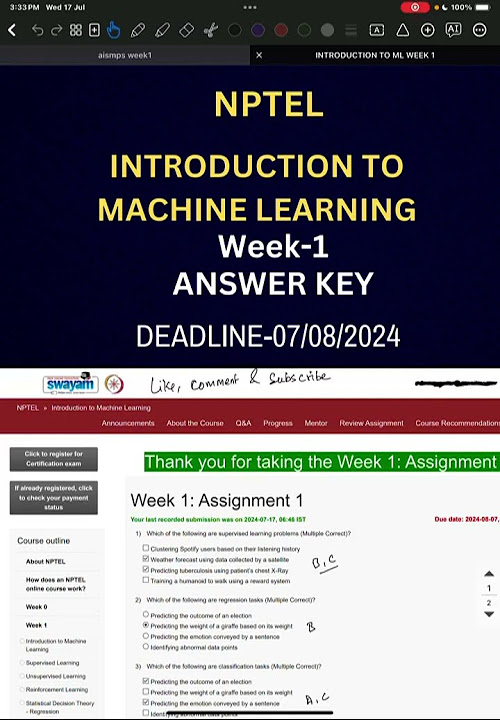 Introduction to Machine Learning Week 1 Answer Key #nptel #nptel_assignment #nptel2024 #july2024 ...