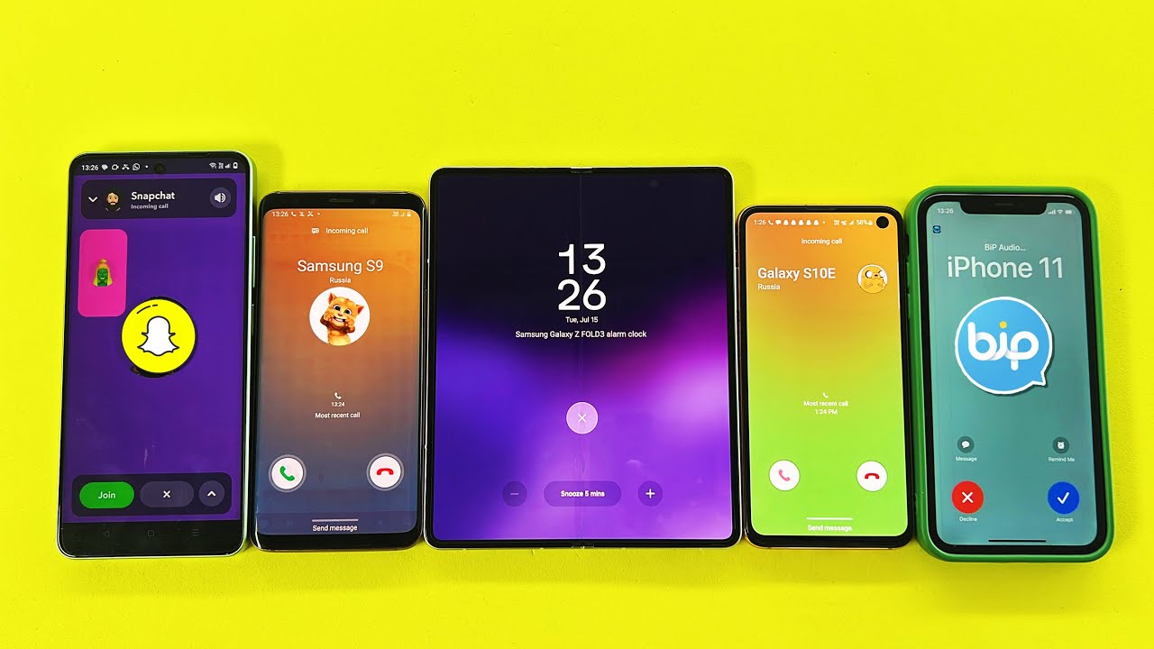 Snapchat, BIP + Incoming Call + Alarm Clock / IPhone 11, Samsung Z Fold ...