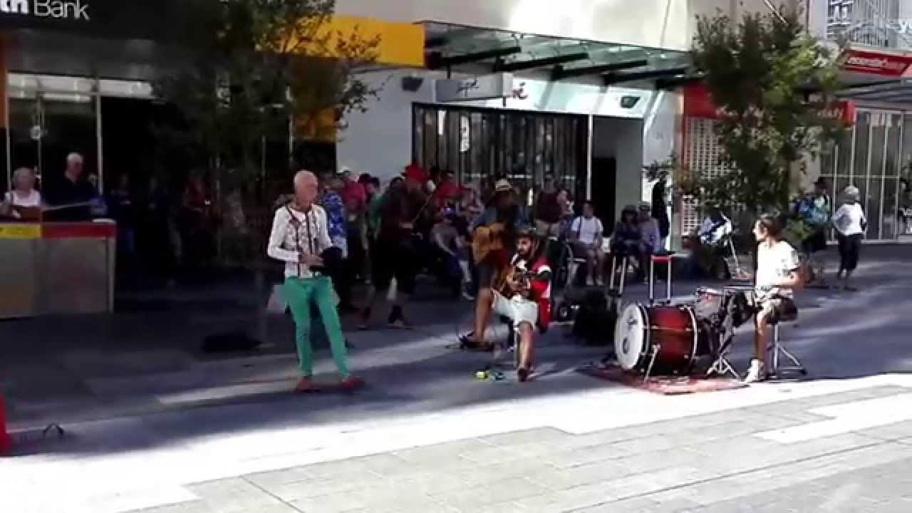 Adelaide Rundle Mall Old Man Dancing Show with a band playing music ...