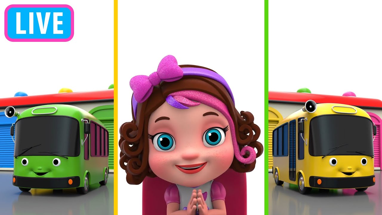 Pinky and Panda Playing with Ten Little Colorful Buses Live Stream ...