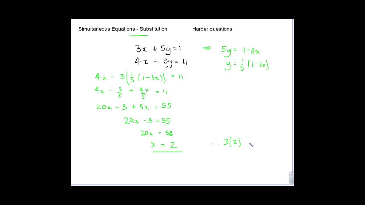 Simultaneous Equations Substitution Harder questions - YouTube