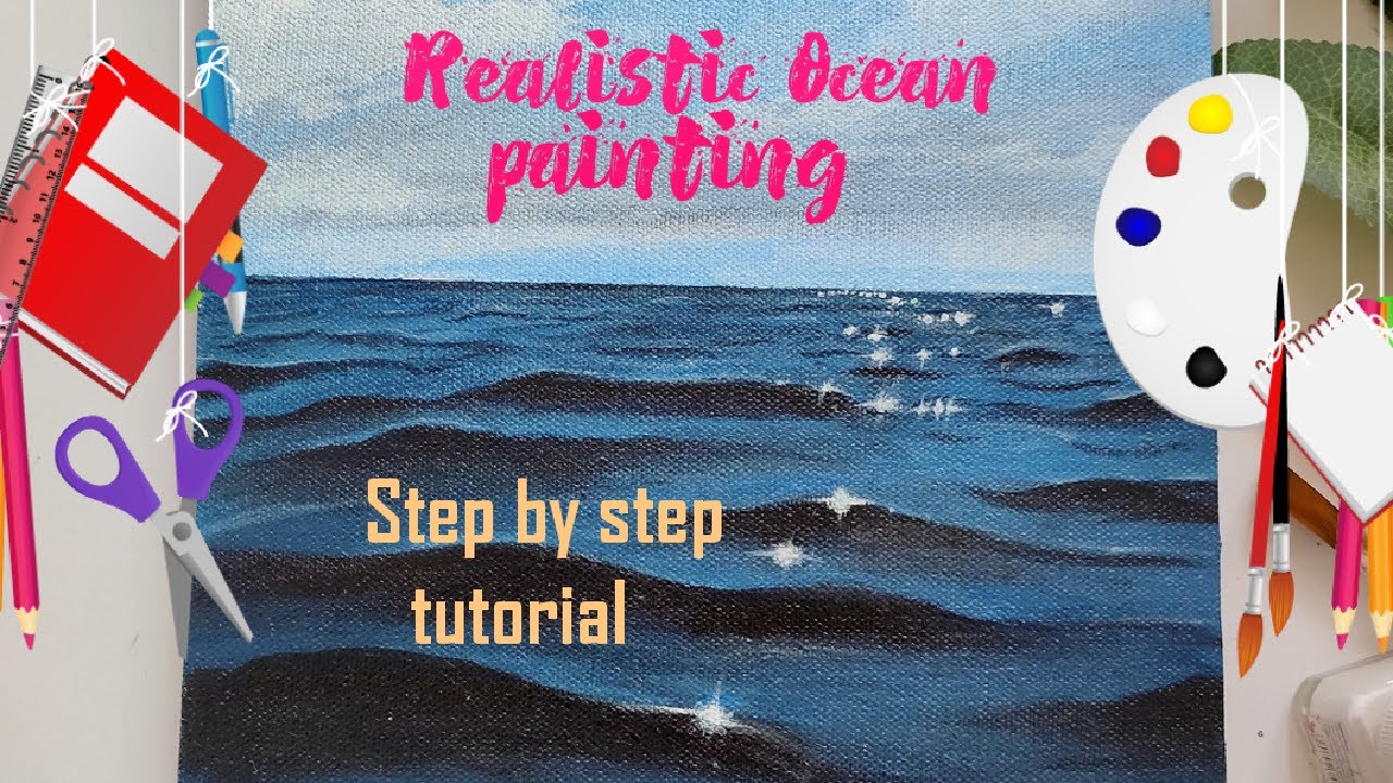 How to paint realistic Ocean painting | water reflection wave | step by ...