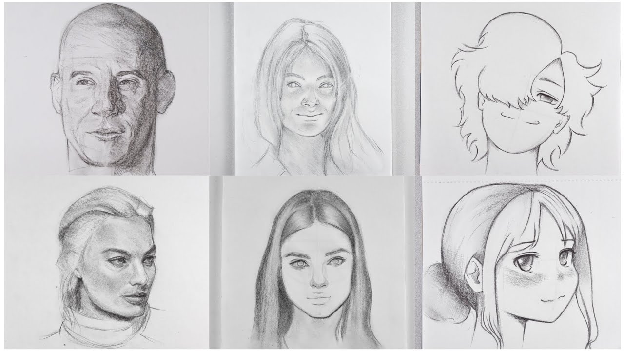 Sketch Tour | How i Draw faces | Timelapse | 6 faces from my latest ...