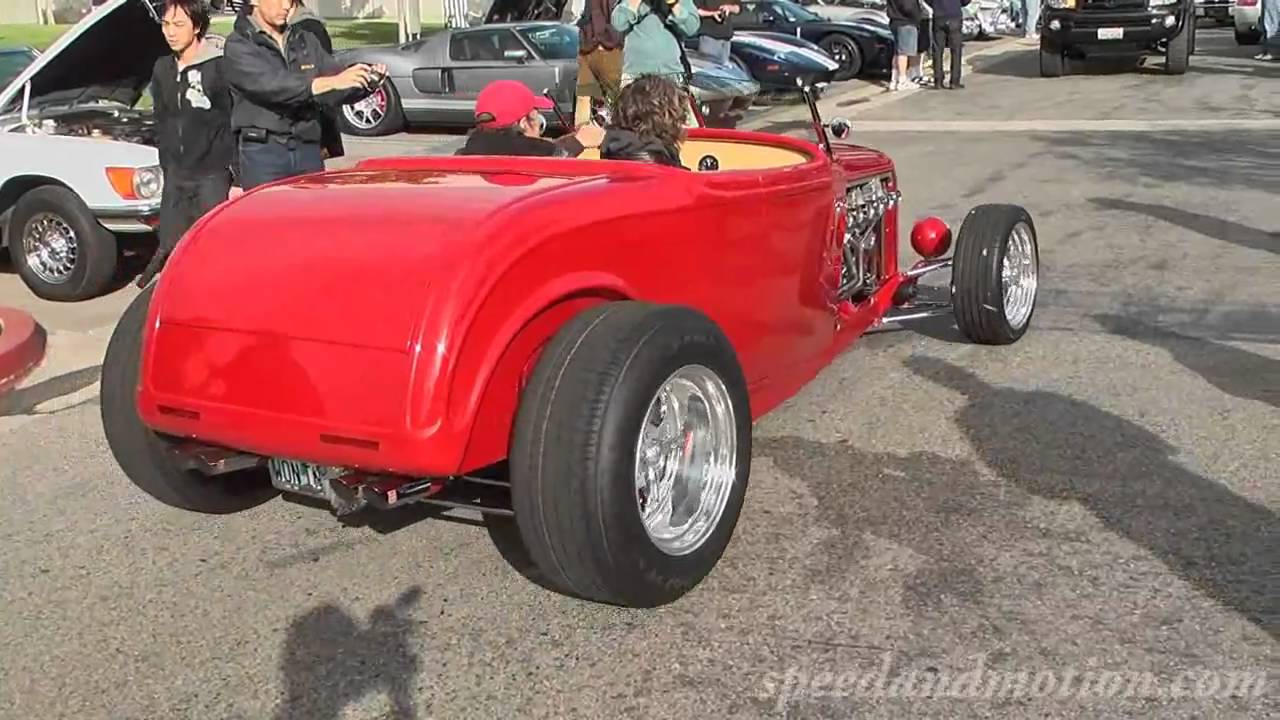 Hot Rod with a Ferrari V-12 at Cars and Coffee - YouTube