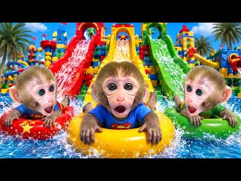 Maymun BonBon ve Arkadaşları Gökkuşağı LEGO Su Kaydırağını Deniyor 🌈💦