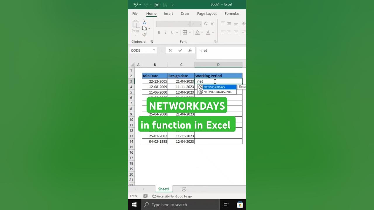 Networkdays Functions In Microsoft Excel Excelhacks Excelfunctions Excelfunctionsguide