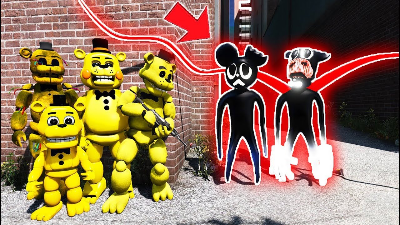 Freddy and All GOLDEN Animatronics found Evil CARTOON MOUSE! GTA 5 Fnaf ...