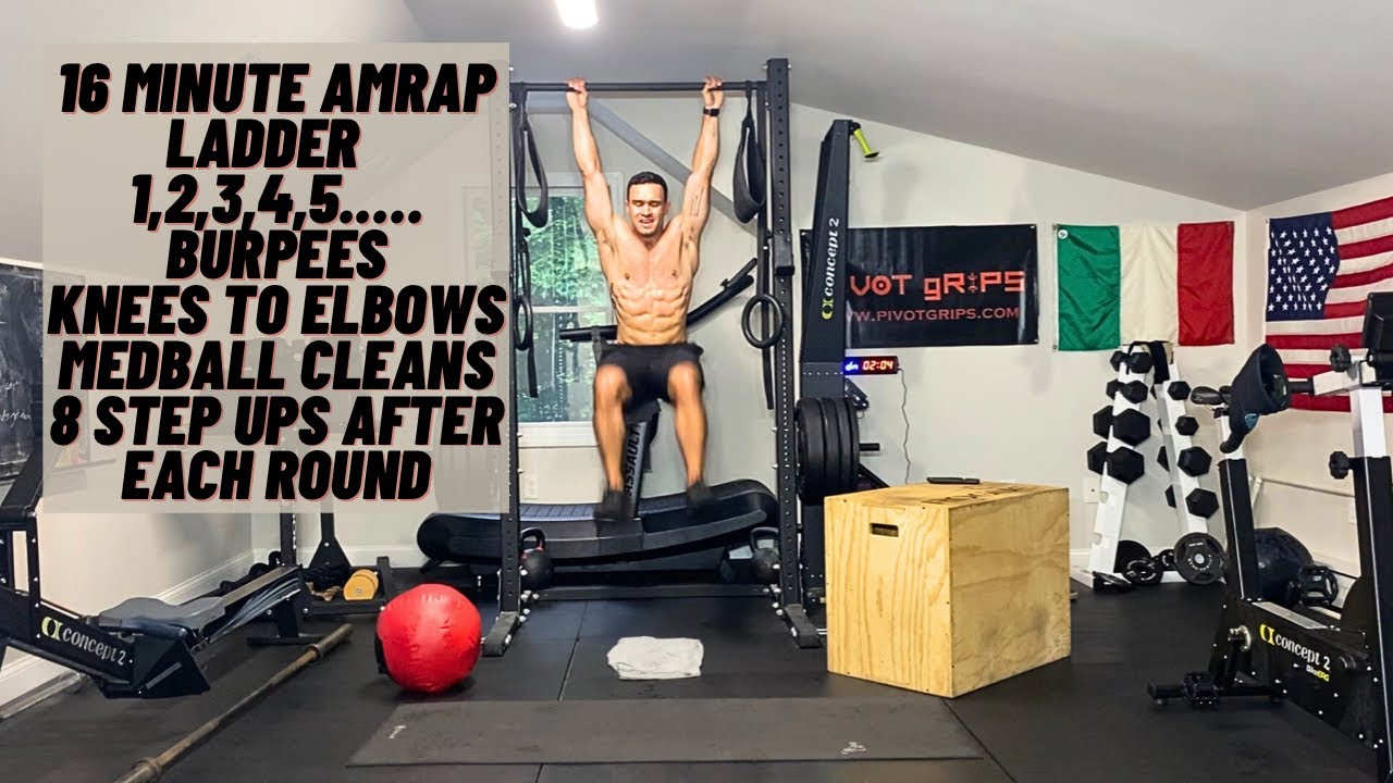 16 Minute AMRAP Ladder - Burpees, Knee Raises, Cleans & Step-Ups - YouTube