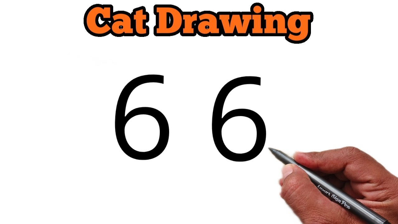 How to draw cat from number 6 | Easy Cat Drawing For Beginners | Number ...