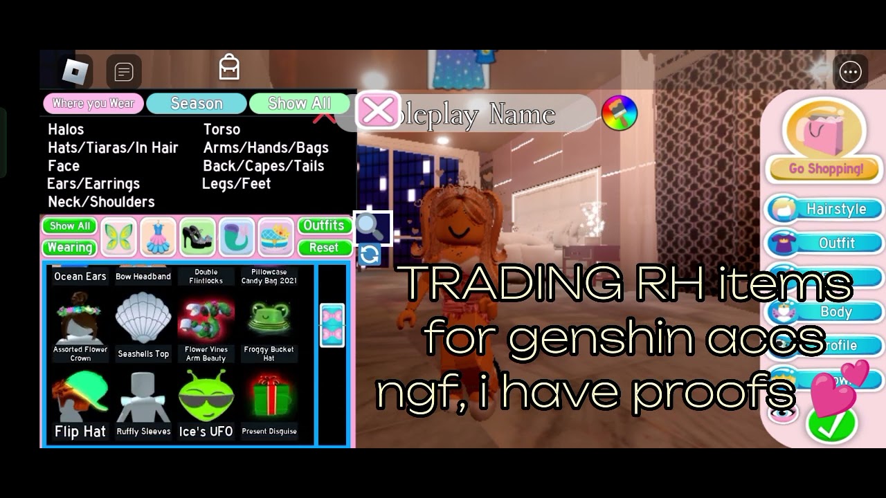 TRADING ROYALE HIGH/RH ITEMS FOR GENSHIN ACCS!! ngf i have 30+ proofs 💕 ...