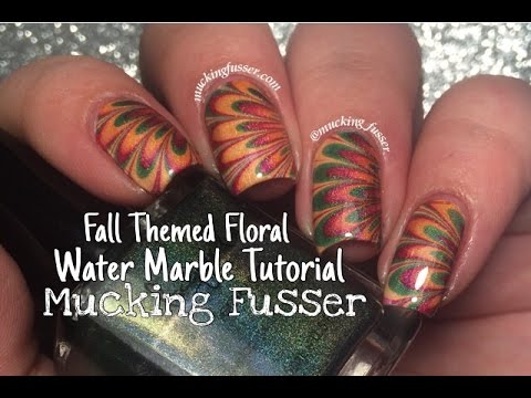 Fall / Autumn Colors Water Marble Nail Art Tutorial - YouTube