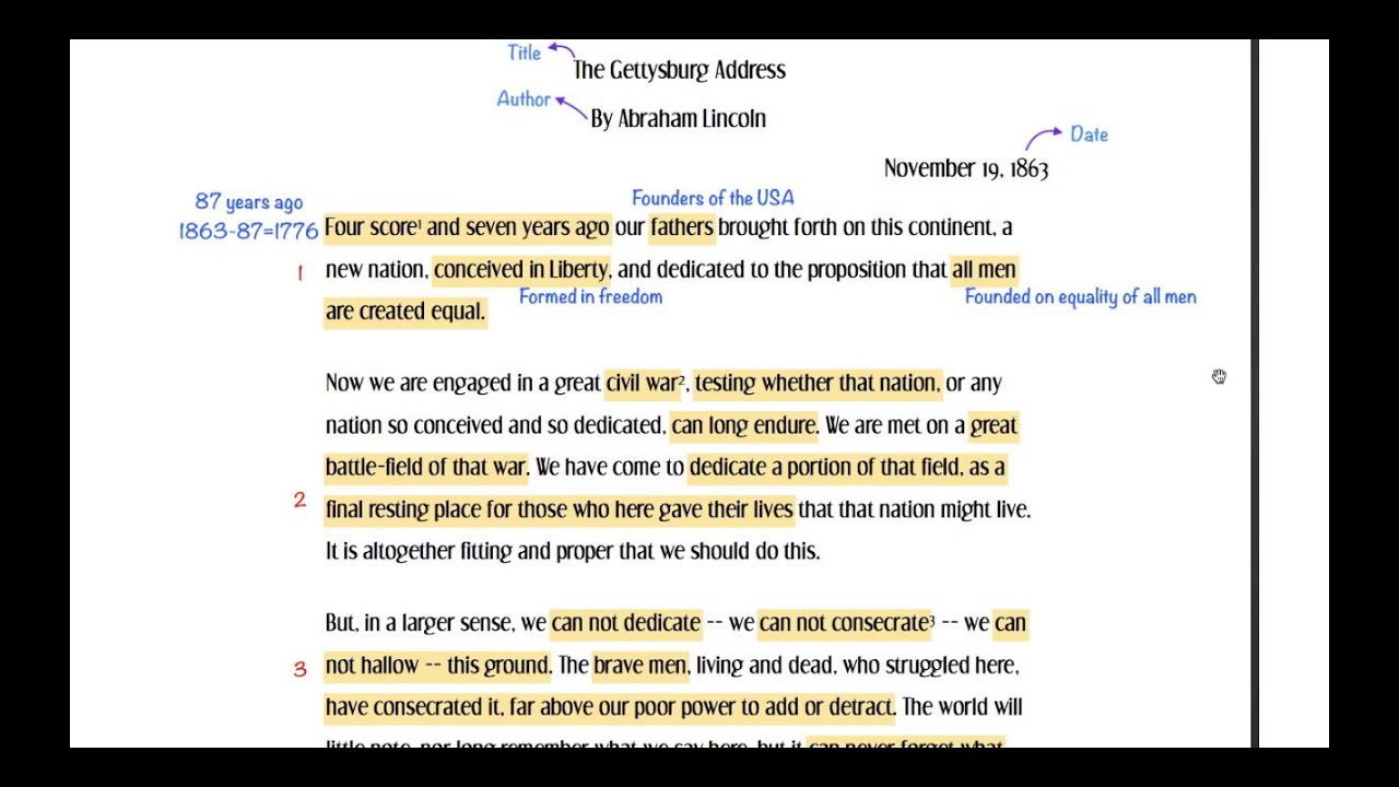 Close Reading of Gettysburg Address Homework Help Video - YouTube