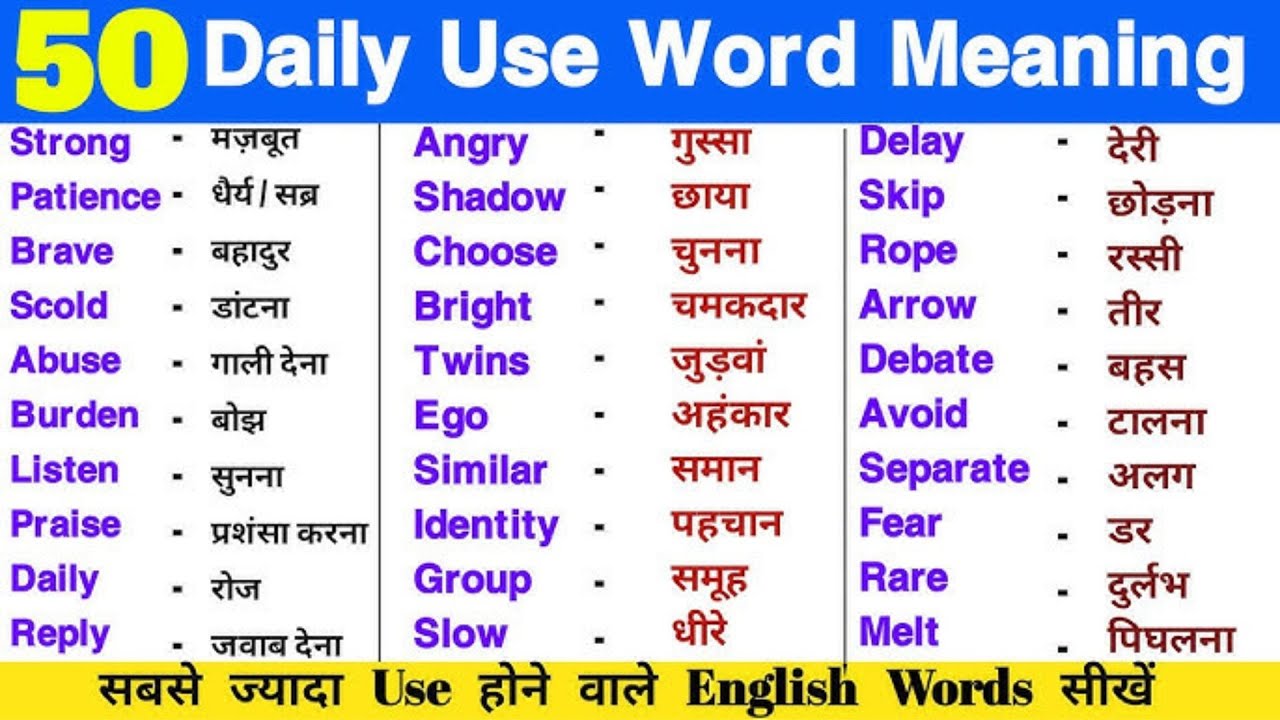 50 Daily Use Word Meaning | Word Meaning | Vocabulary | English ...