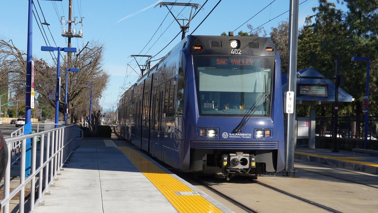 Sacramento Light Rail Trains Arrive & Depart Tiber Station On Gold Line ...