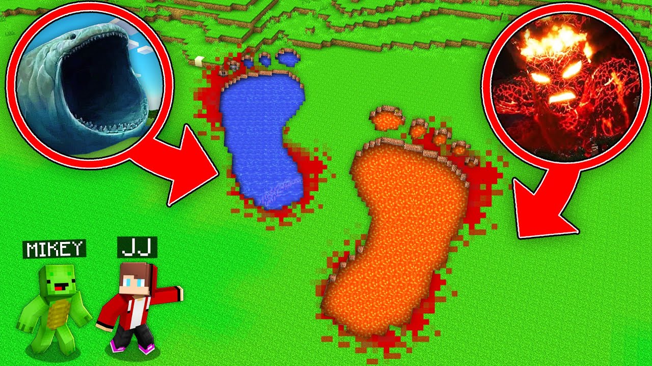 JJ and Mikey Found BLOOP SEA and LAVA MONSTERS FOOTPRINT in Minecraft ...