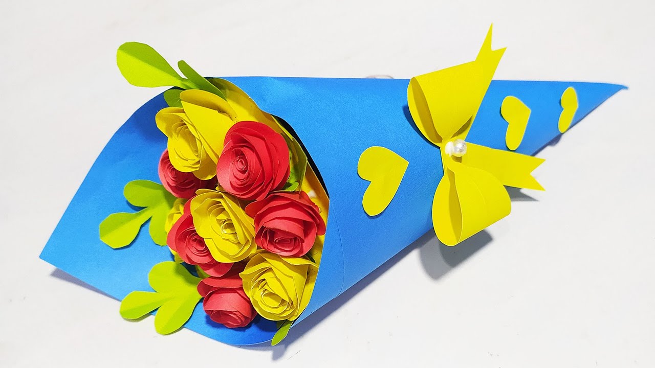 How to make paper rose flowers bouquet tutorial|DIY|Handmade Birthday ...