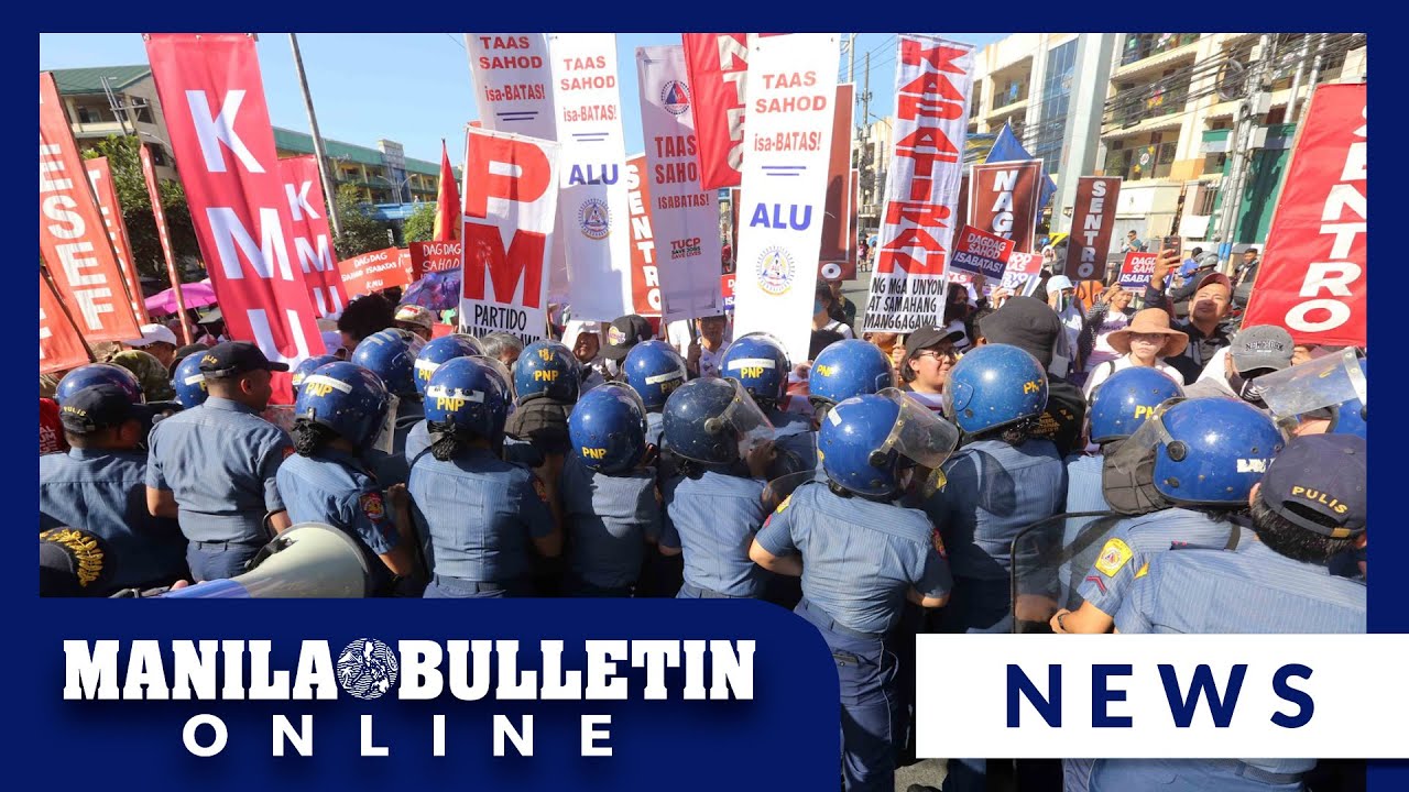 QCPD blocks Kilusang Mayo Uno as they protest for wage increase - YouTube