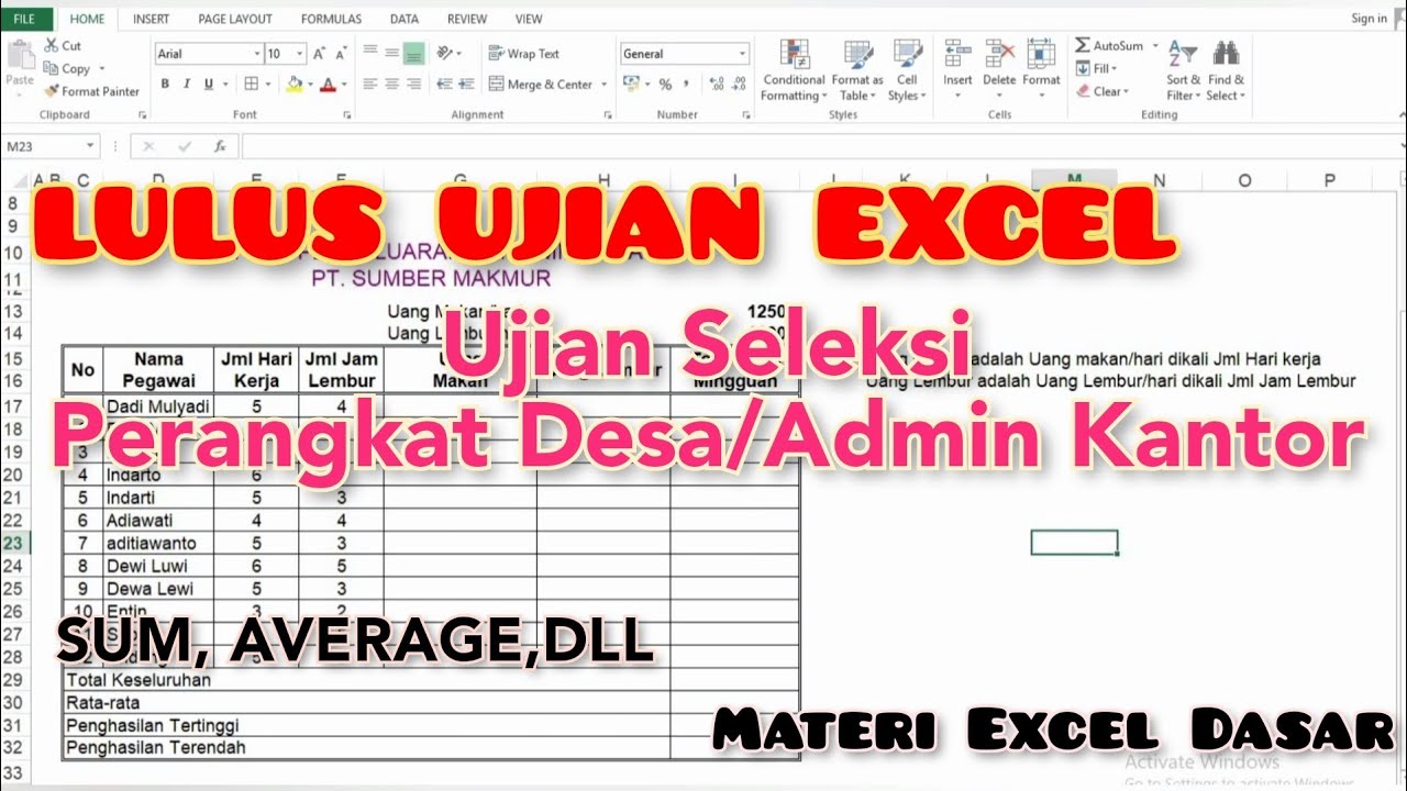 Rumus Excel Dasar Ujian Perangkat Desa/Admin Kantor Dijamin Lulus (SUM, AVERAGE, DLL) - YouTube