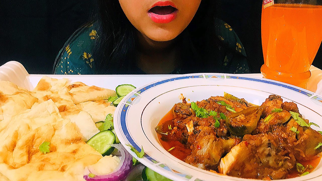 Asmr || eating chicken karahi , naan || chciken curry (no talking ...