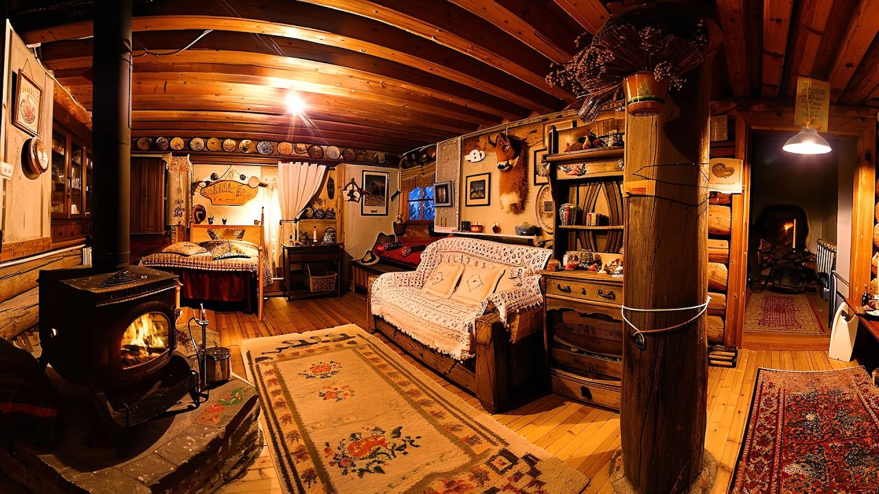 Cozy Winter Hut Ambience丨Crackling Fireplace Burning Sounds for Deep ...