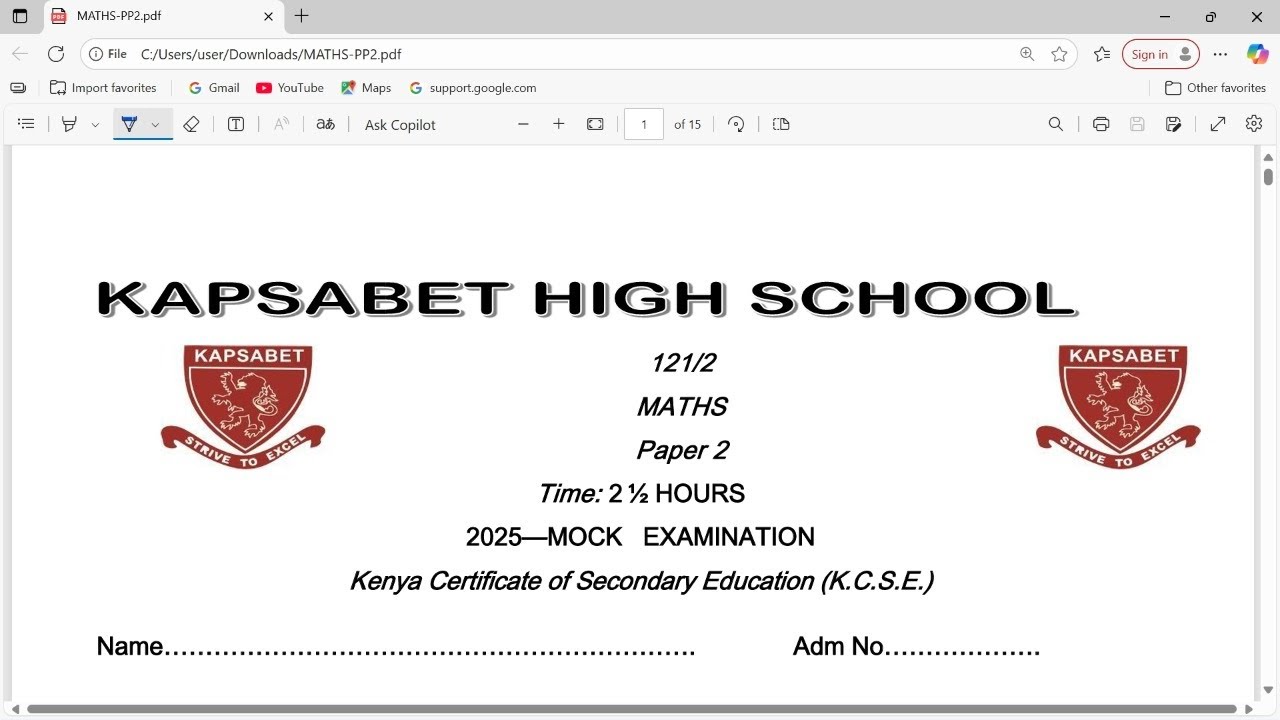 KAPSABET BOYS' HIGH SCHOOL 2025 JULY MOCKS, MATHS PAPER 2 SECTION 1 ...