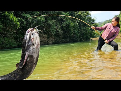 FULL VIDEO: Traditional Fishing Skills - Girl Catches Giant Catfish and Carp with Bamboo Fishing Rod