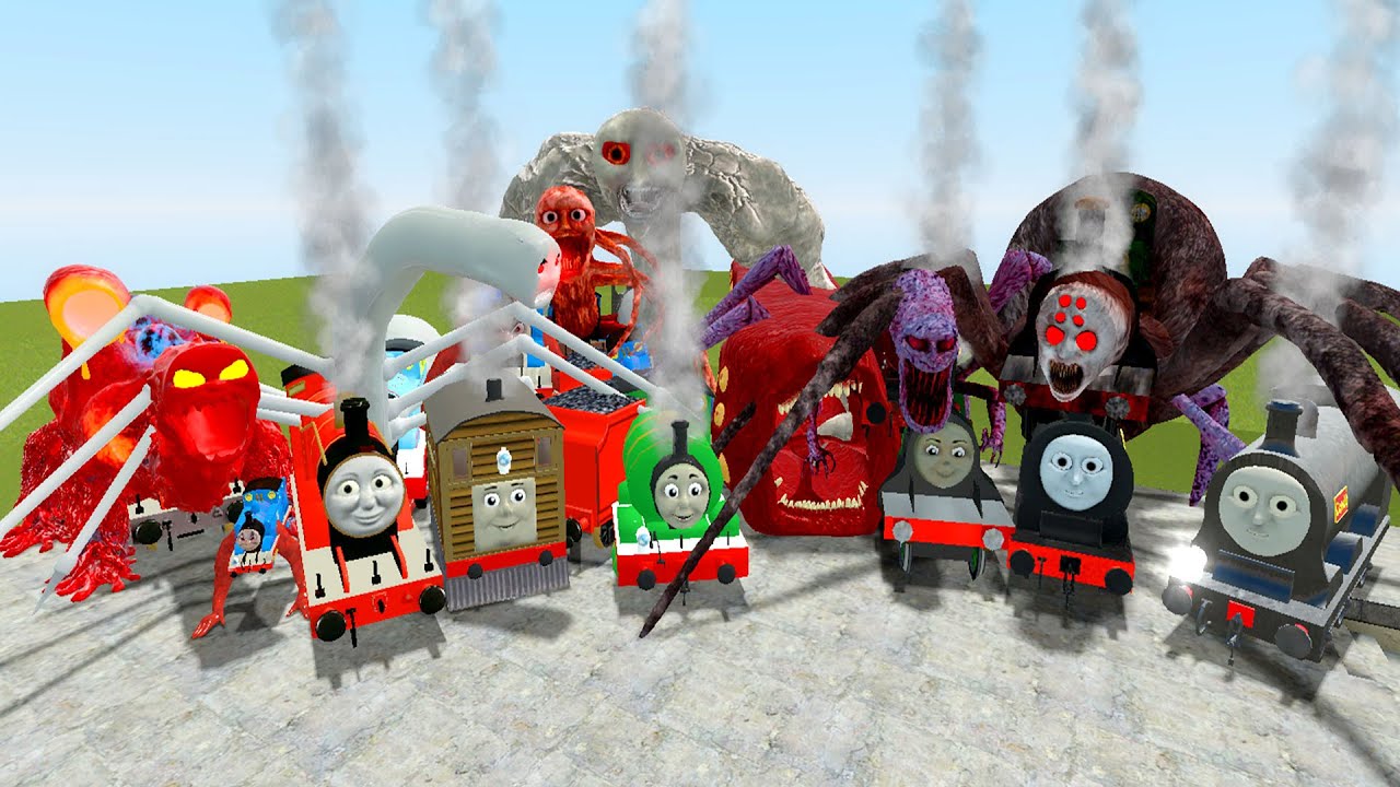 ALL THOMAS TRAIN GARRY"S MOD! The destructive power is too strong - YouTube