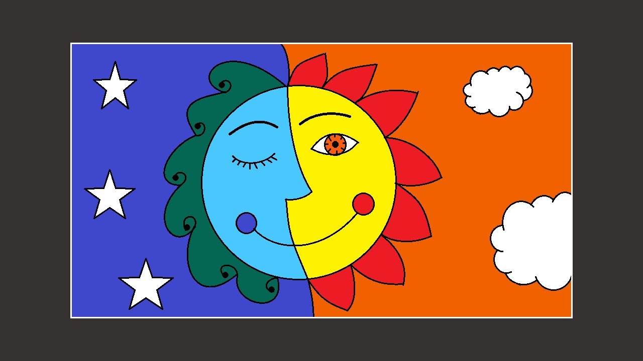 How to draw Simple Drawing / Sun (Day & Night) scenery / Ms Paint Art ...
