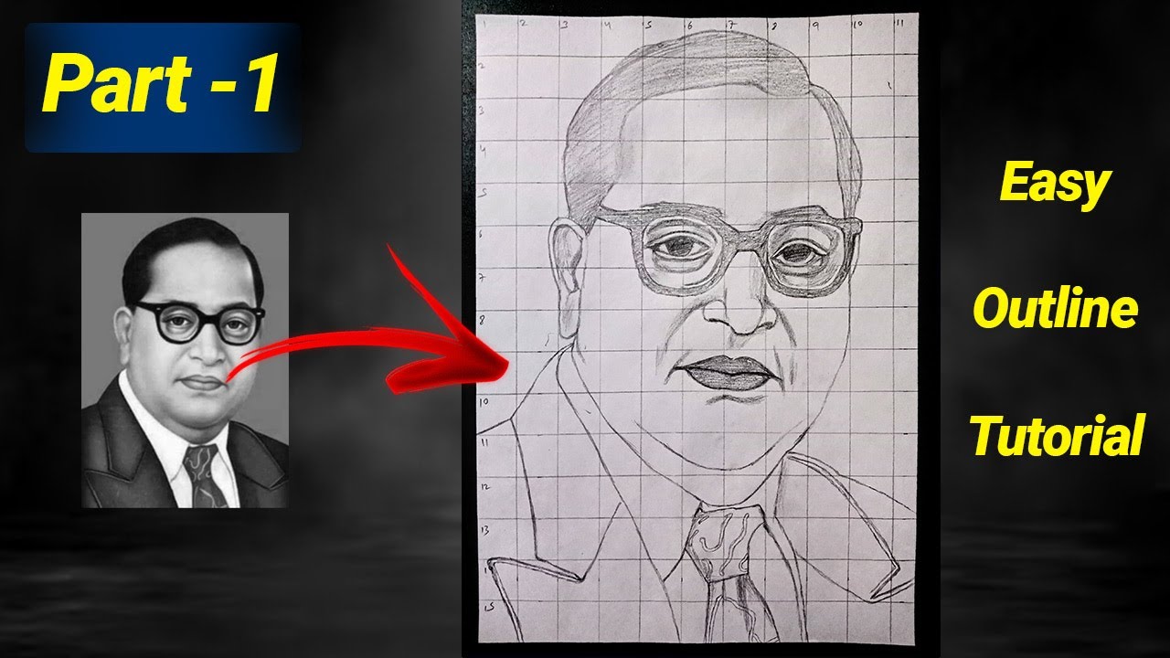 How to draw Dr. BR Ambedkar, Step by step Outline Tutorial | Small Art ...