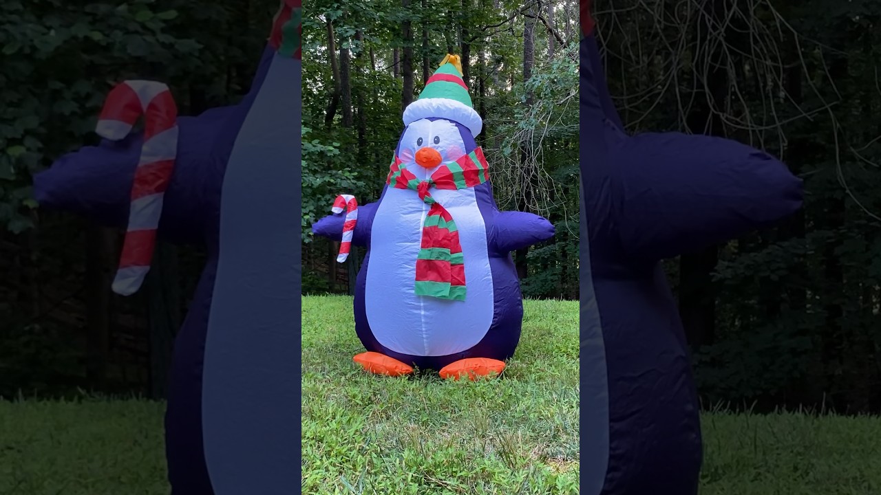 2007 Gemmy Airblown Inflatable 4ft Christmas Penguin Holding Candy Cane ...