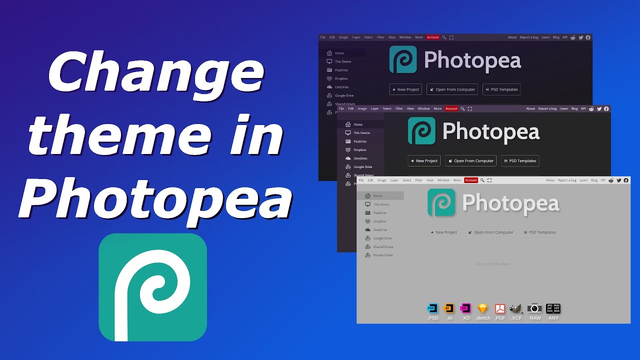 Change theme in Photopea | Dark theme in Photopea | Light theme in ...