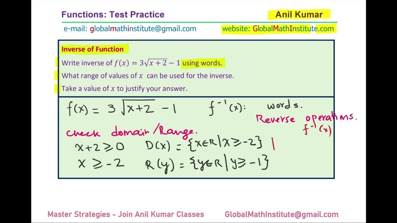 Inverse Functions 3 Test Questions Mcr3u Pre Calculus Youtube