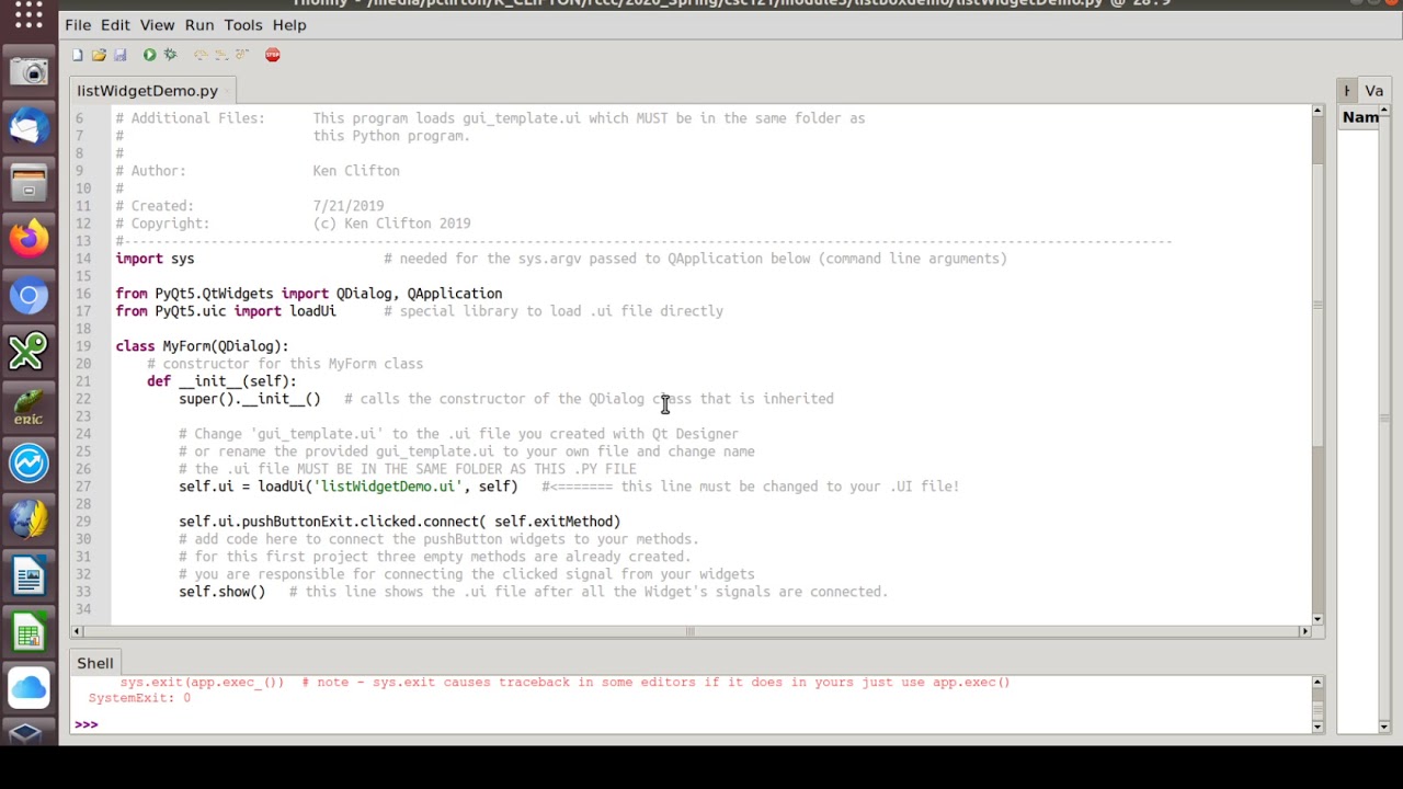 Part 2 Of 2 Demonstrating The Creation Of Python Code To Use The Qt5 Listwidget Youtube
