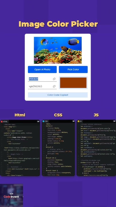 Color Picker From Image Using Css Coding Learnwebdev Youtube