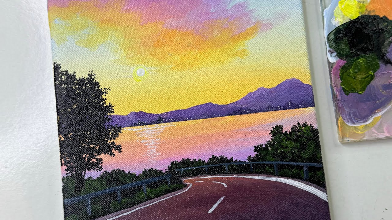 Sunset painting tutorial / Acrylic painting tutorial for beginners ...