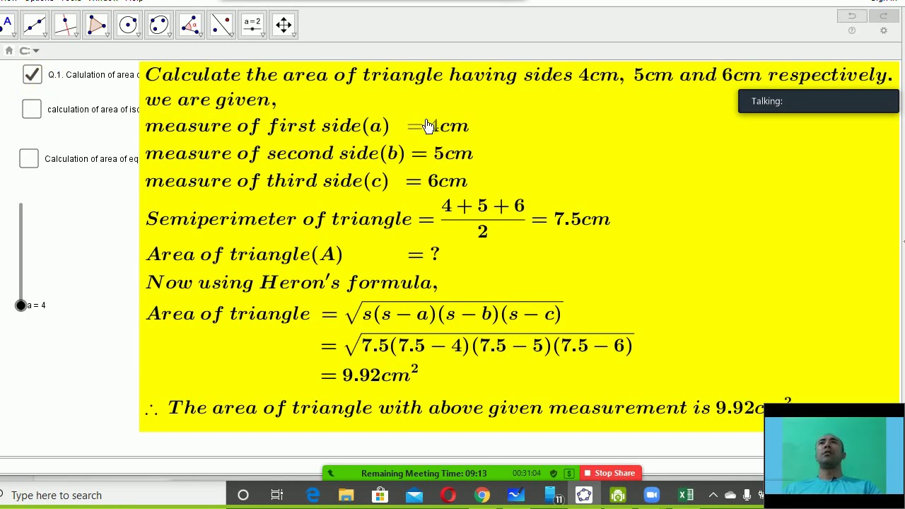 AREA OF TRIANGLE(HERONS FORMULA) - YouTube