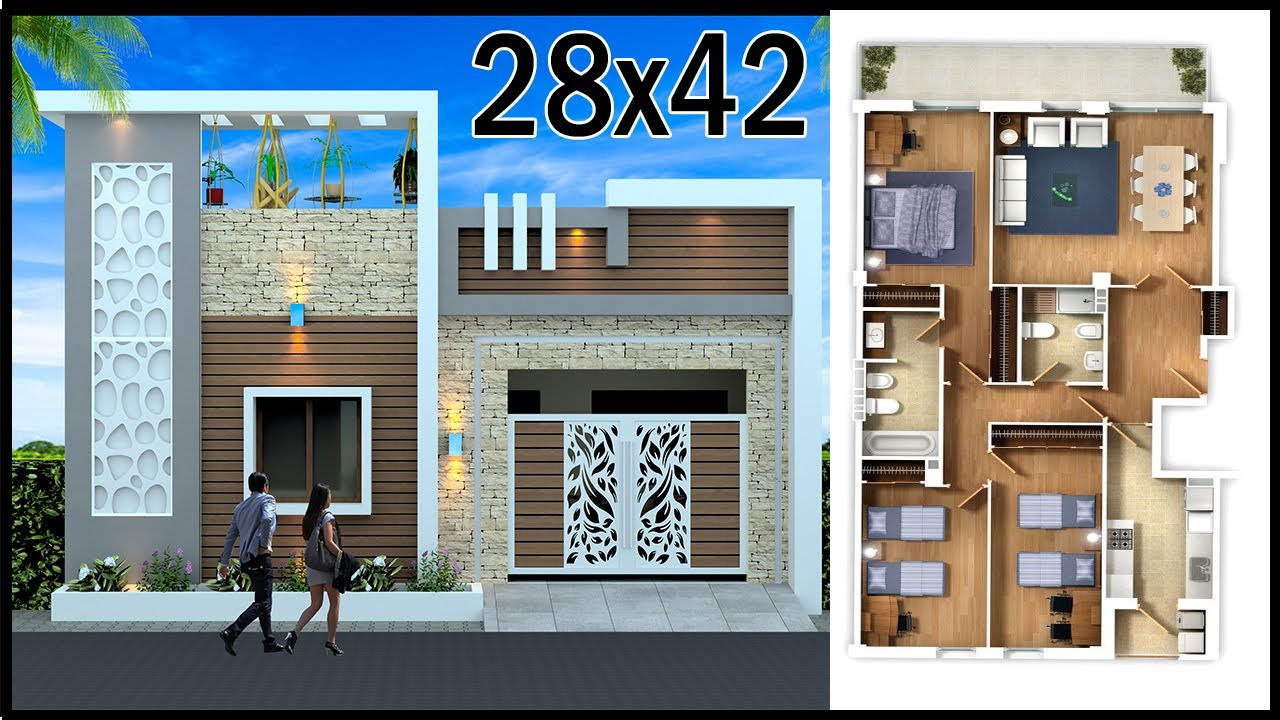 28'-0"x42'-0" 3D House Design | 28x42 House Plan With Elevation | Gopal ...
