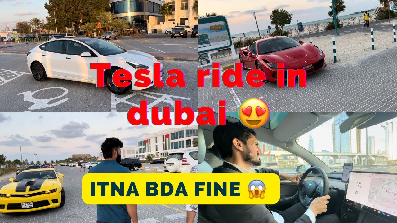Tesla ride in dubai 😍!! jumeirah beach 🏖️ dubai 🇦🇪 || 5 lakh ka fine 😱 ...