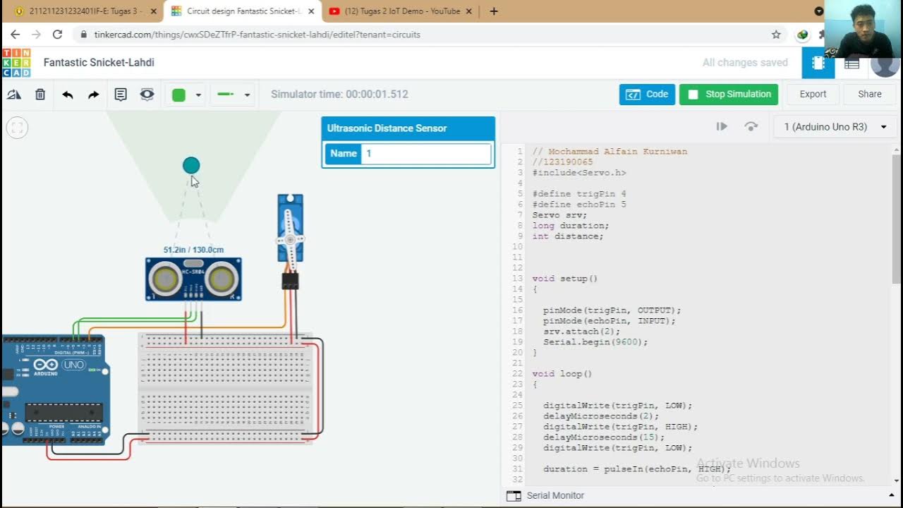 Menggerakkan Servo dengan Sensor Ultrasonik - Simulasi Tinkercad - YouTube