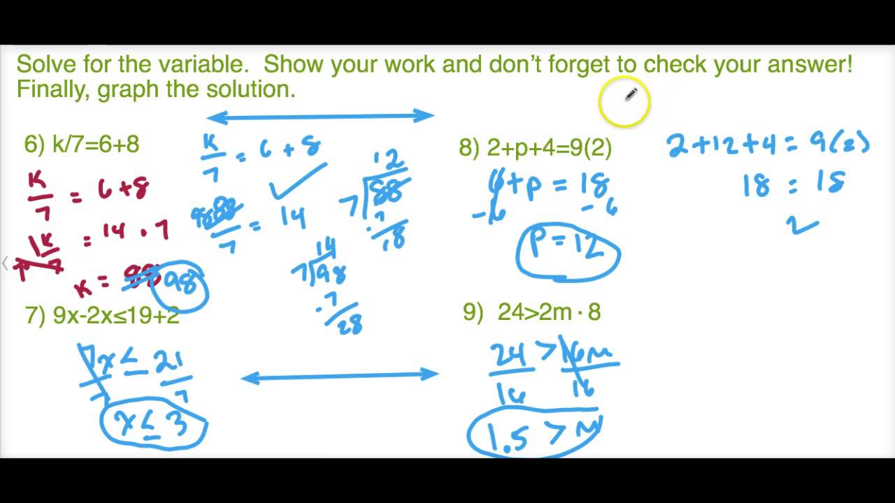Unit 7 Study Guide Answers Equations and Inequalities - YouTube