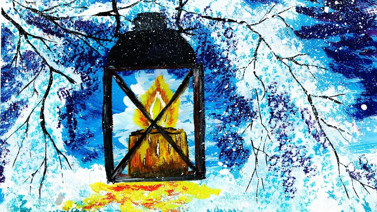 Как нарисовать зимнюю сказку Рисуем свечу Рисуем новогоднее настроение Зимний пейзаж Зима