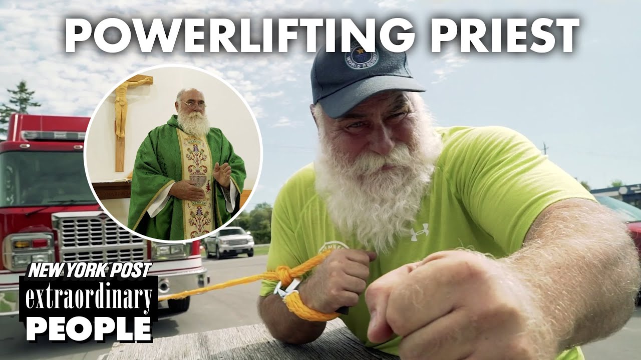 Powerful priest pulls a fire truck with his heavenly muscles ...