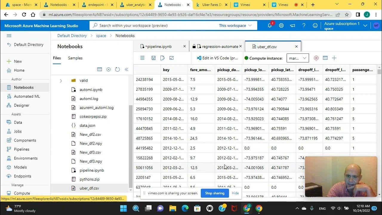 Deploy an ML uber fares regression model on Microsoft Azure cloud to an endpoint using azure ...