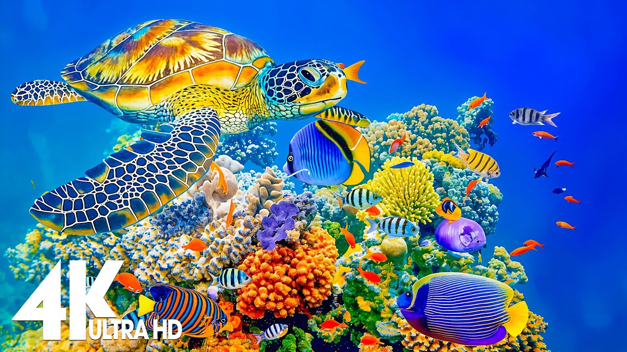 Under Red Sea 4K - Beautiful Coral Reef Fish in Aquarium, Sea Animals ...