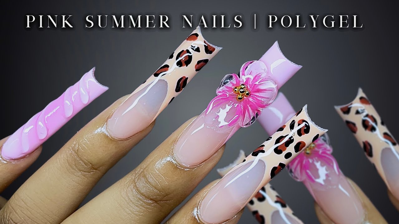 PINK SUMMER POLYGEL NAILS🌺💗 Scuplted 3D Flower + Cute Summer Nail art ...