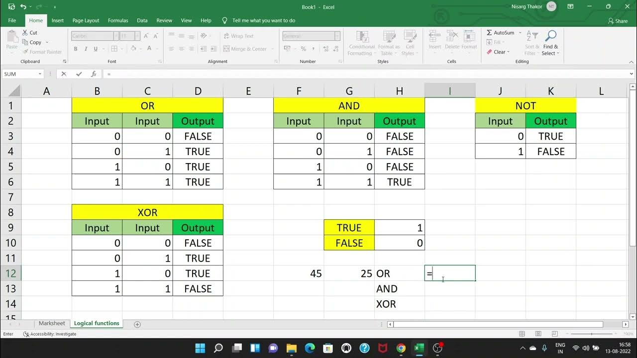 Excel | Logical functions | OR , AND and XOR functions - YouTube