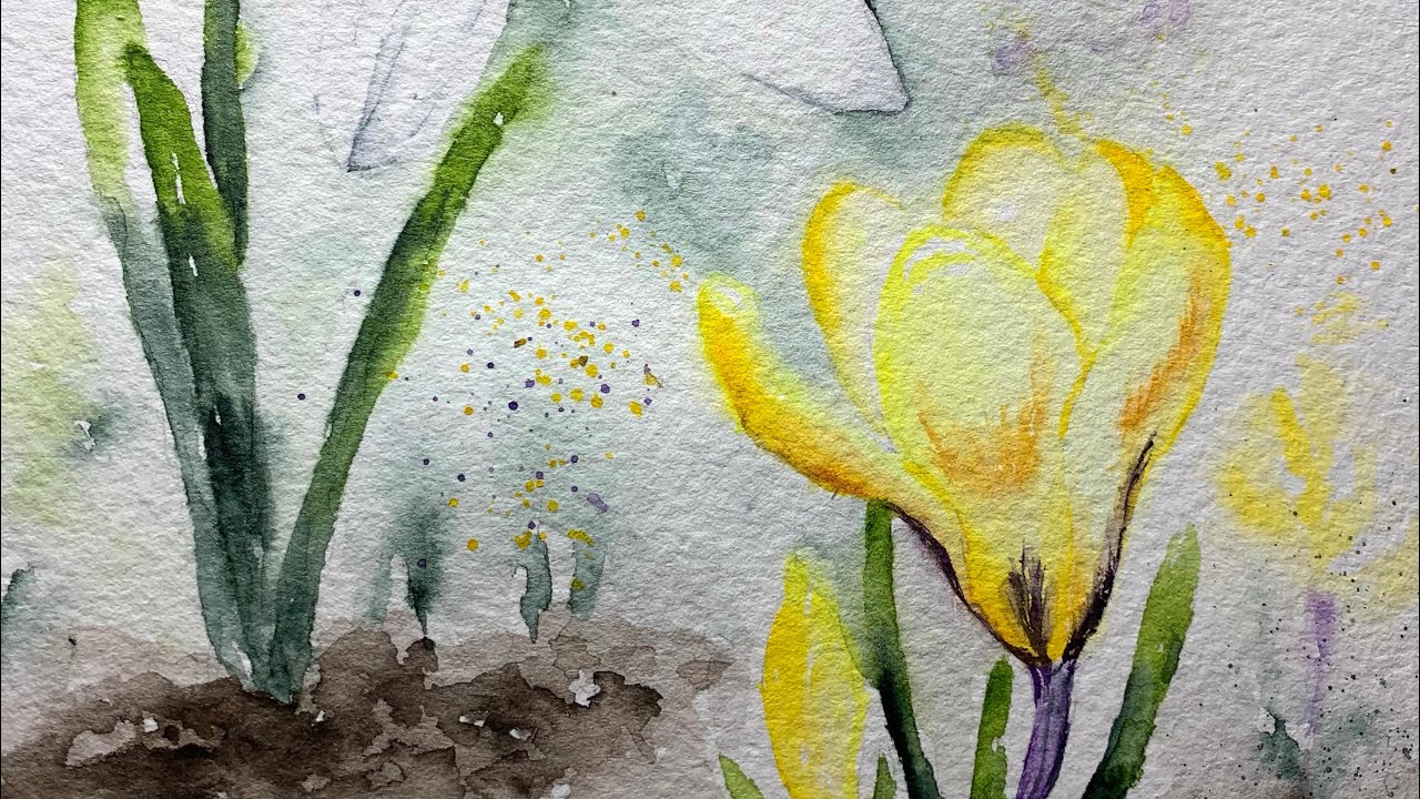 Watercolor crocus and snow drop paint along demo Happy Spring Reunion ...