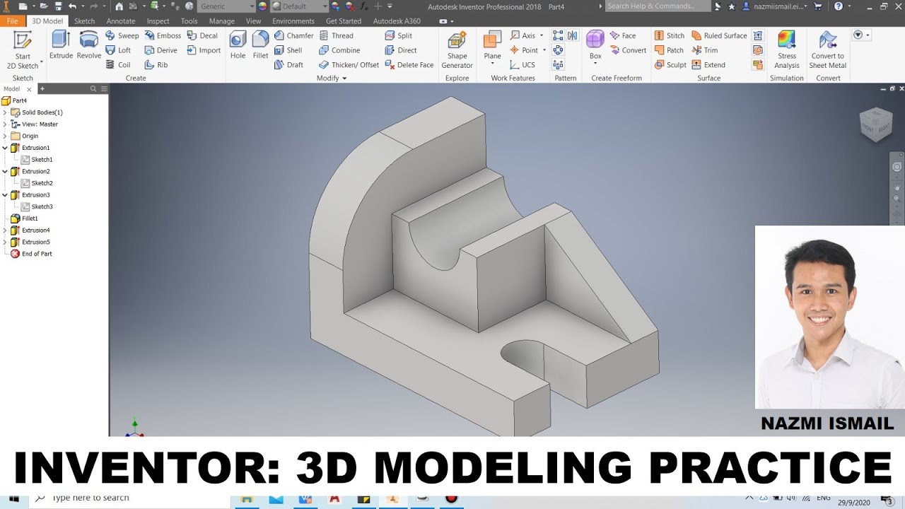 Inventor: 3D Modeling Practice - Nazmi Ismail - YouTube