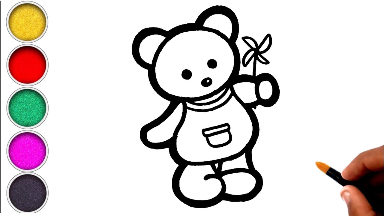 Teddy Bear with Pinwheel Drawing and Coloring for Kids, Toddlers | How ...
